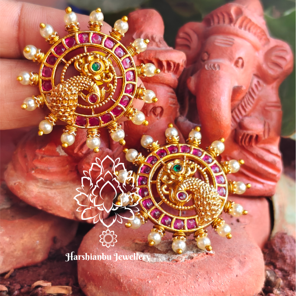 Peacock pearl chakra stud - Harshianbu Jewellery