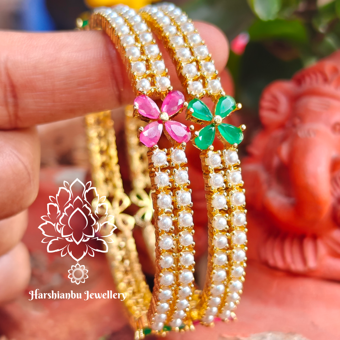 Two line pearl bangles - Harshianbu Jewellery