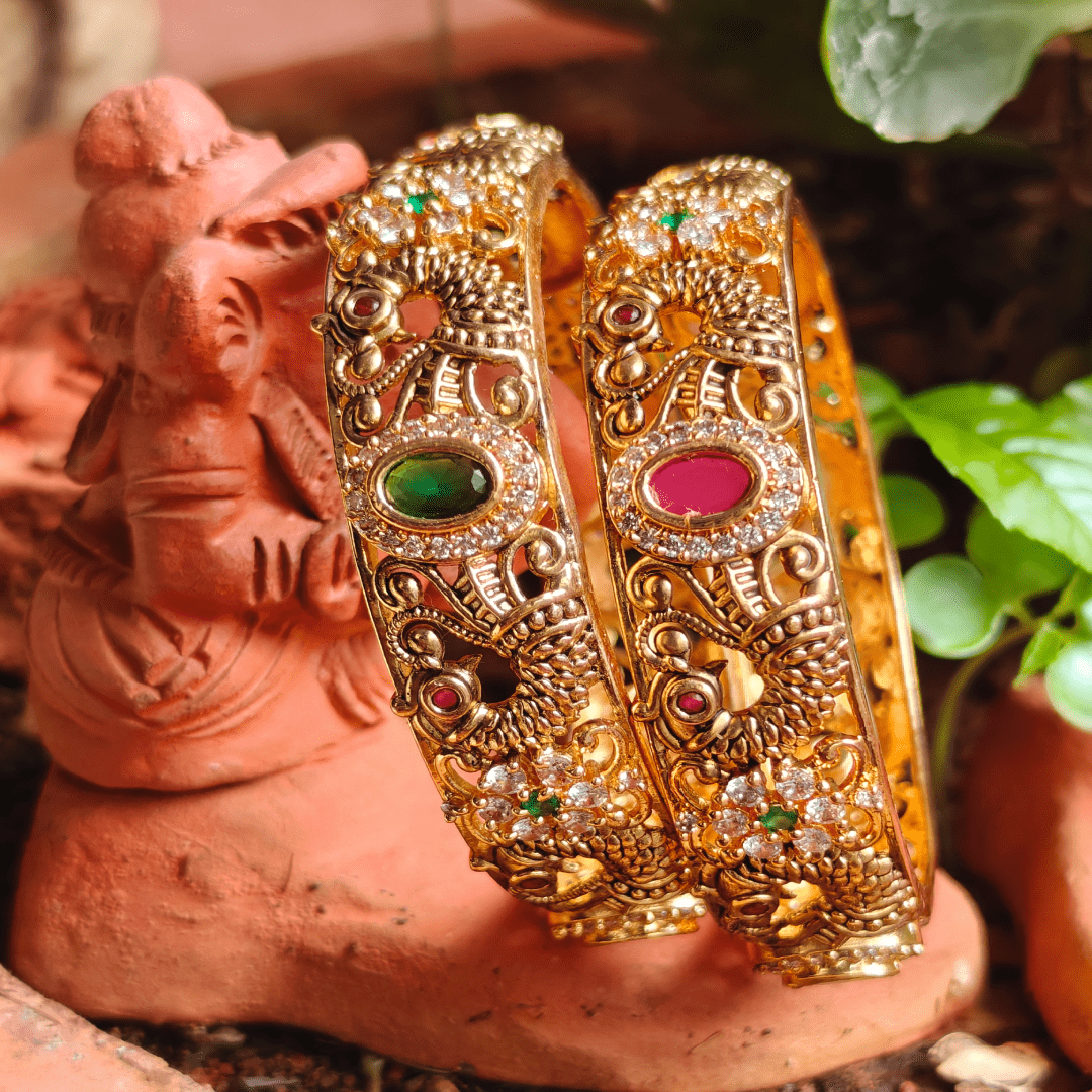 Peacock antique bangles - Harshianbu Jewellery