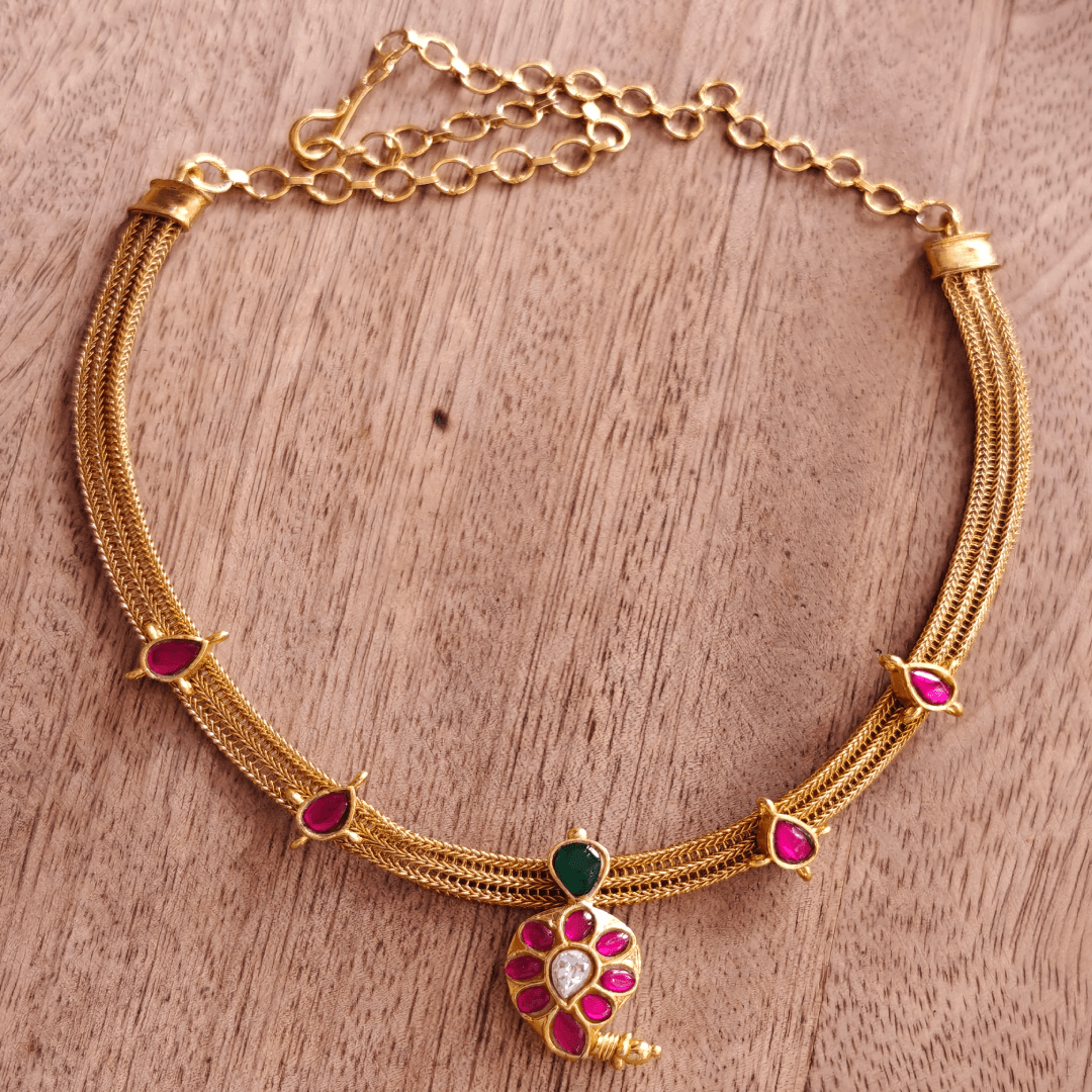 Maanga kundan necklace (Ruby) - Harshianbu Jewellery