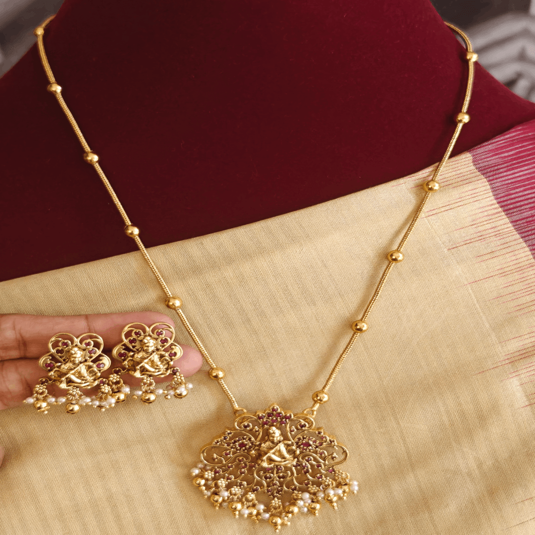 Krishna flute pendant chain set (Ruby) - Harshianbu Jewellery
