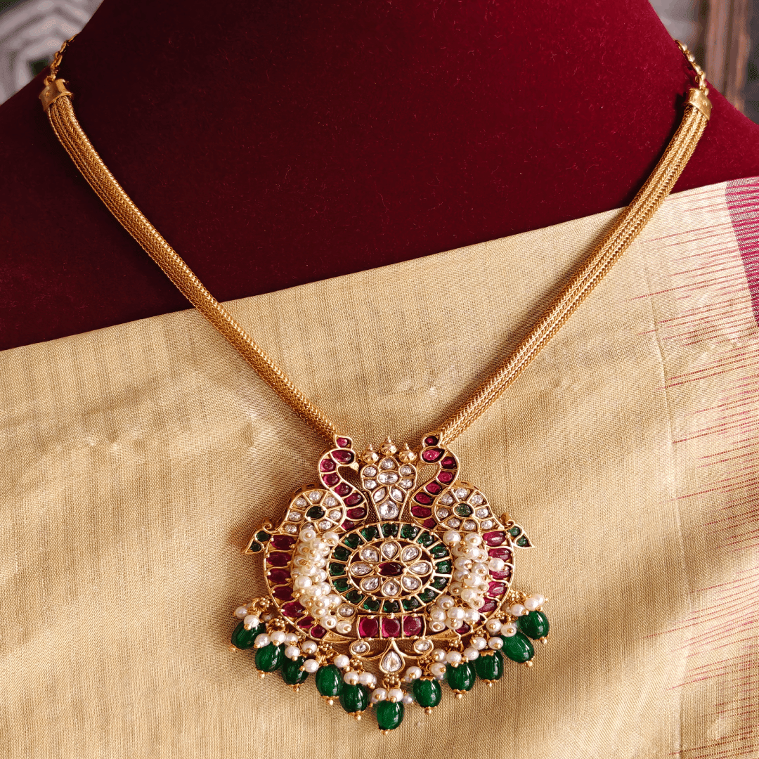 Double peacock fusion pendant with short chain - Harshianbu Jewellery