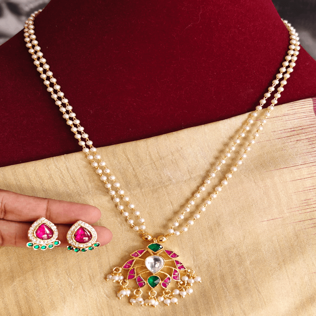 Aishwaryam fusion jadau pearl mala set - Harshianbu Jewellery
