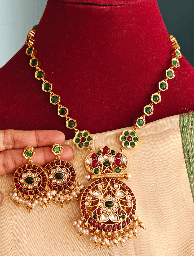 2 in 1 lakshmi flower kal necklace - Harshianbu Jewellery