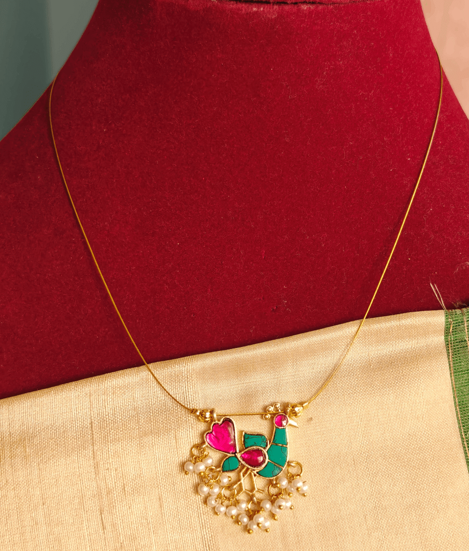 Peacock invisible chain with jadau pendant (Turquoise) - Harshianbu ...