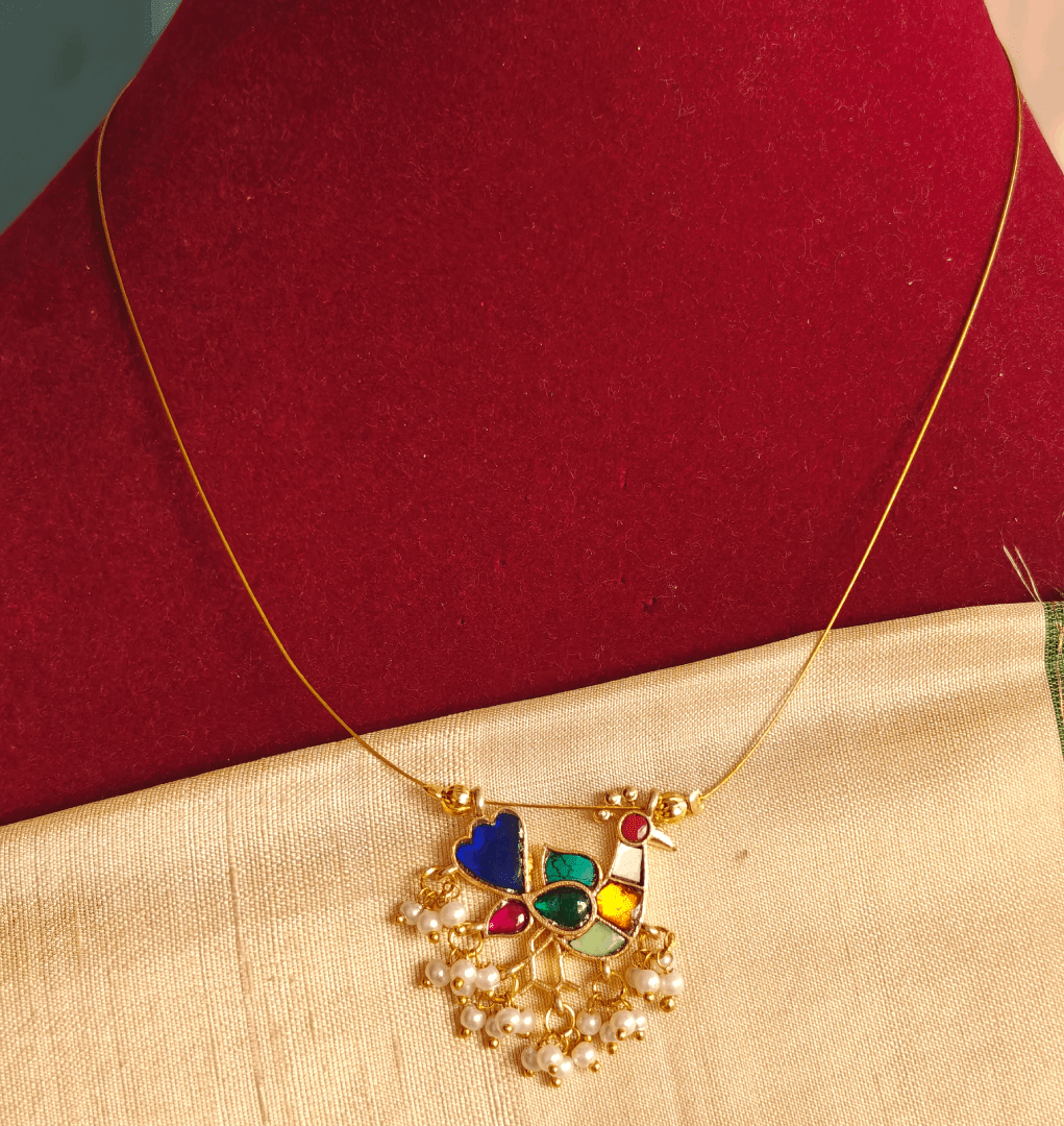Peacock invisible chain with jadau pendant (Navratna) - Harshianbu ...