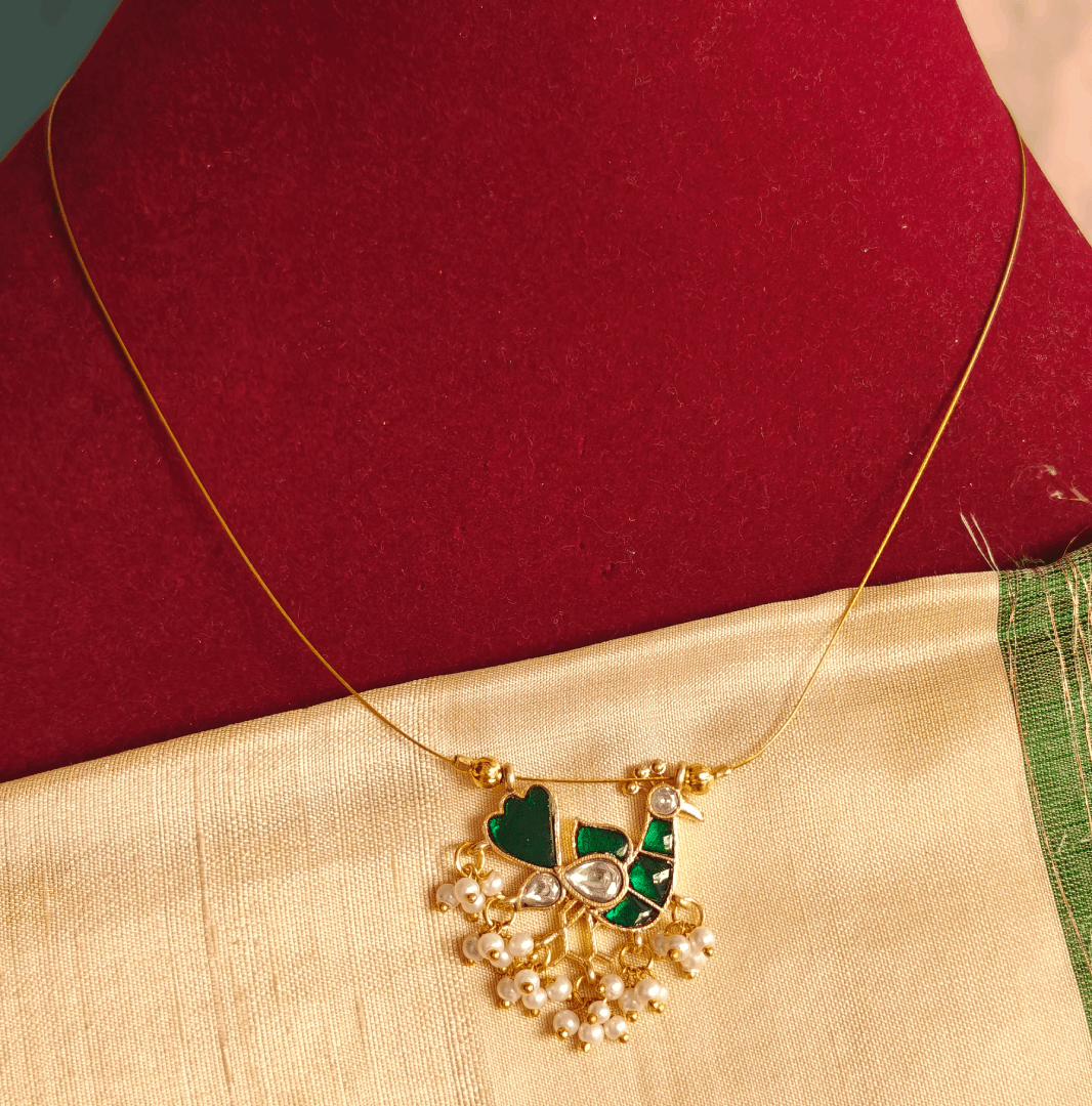 Peacock invisible chain with jadau pendant (green white) - Harshianbu ...