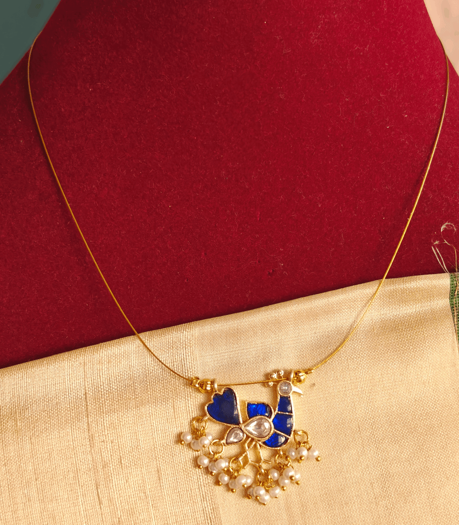 Peacock invisible chain with jadau pendant (Blue white) - Harshianbu ...