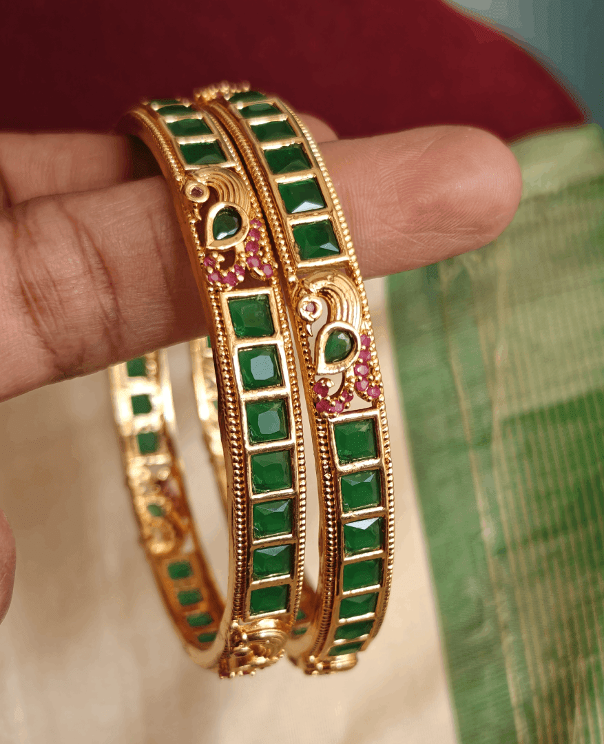 Emerald peacock bangles - Harshianbu Jewellery