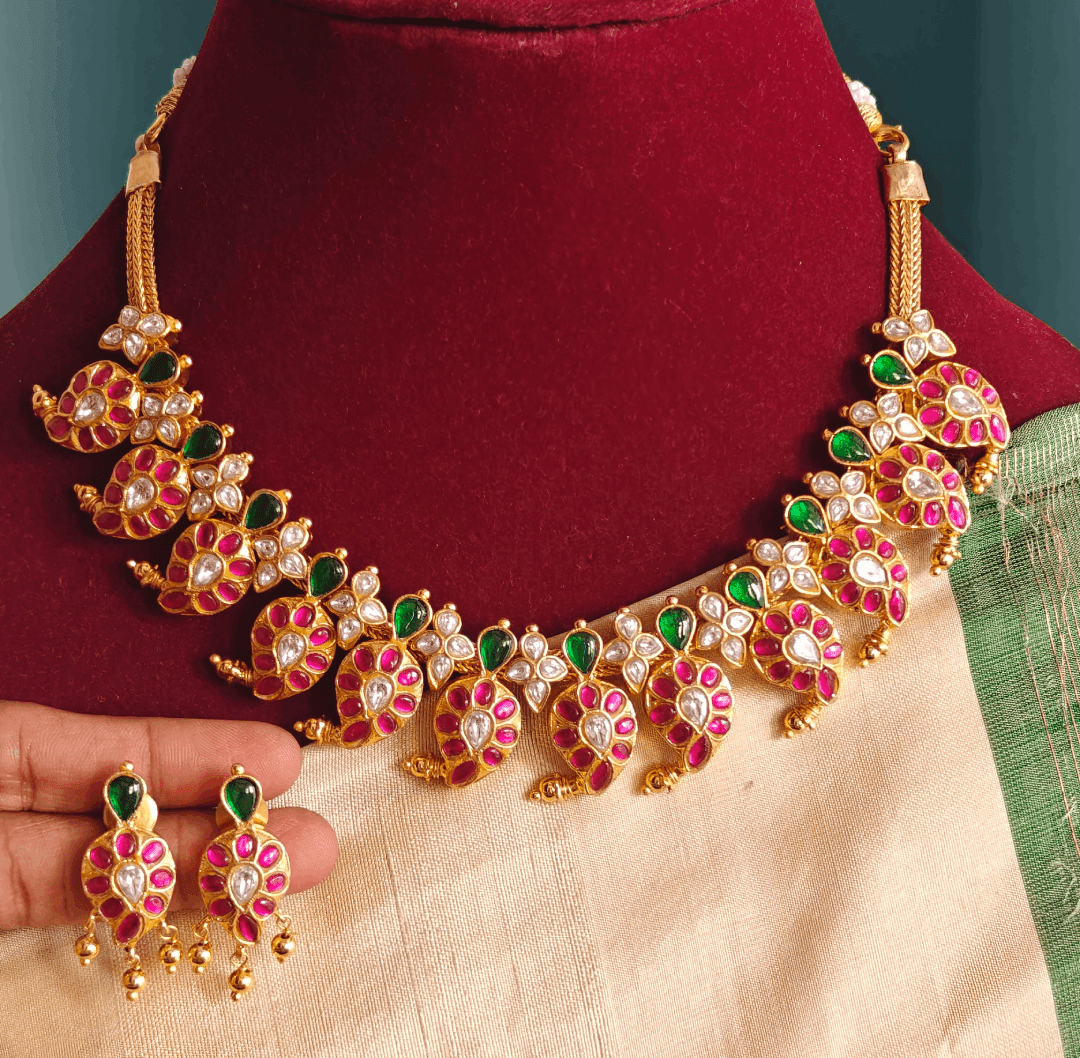 Ruby mango jadau necklace with stud - Harshianbu Jewellery