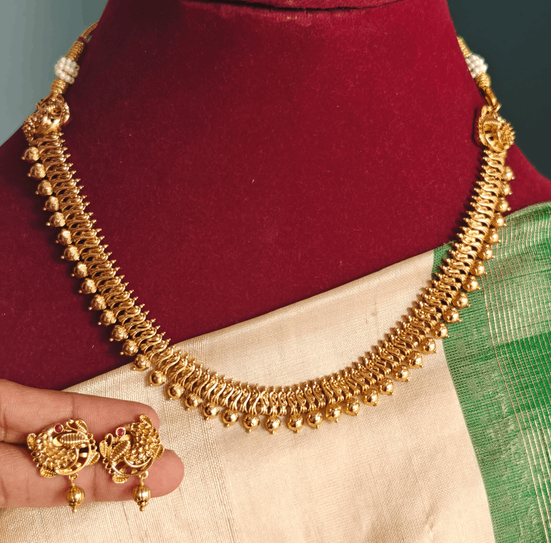 Peacock malli mottu necklace - Harshianbu Jewellery