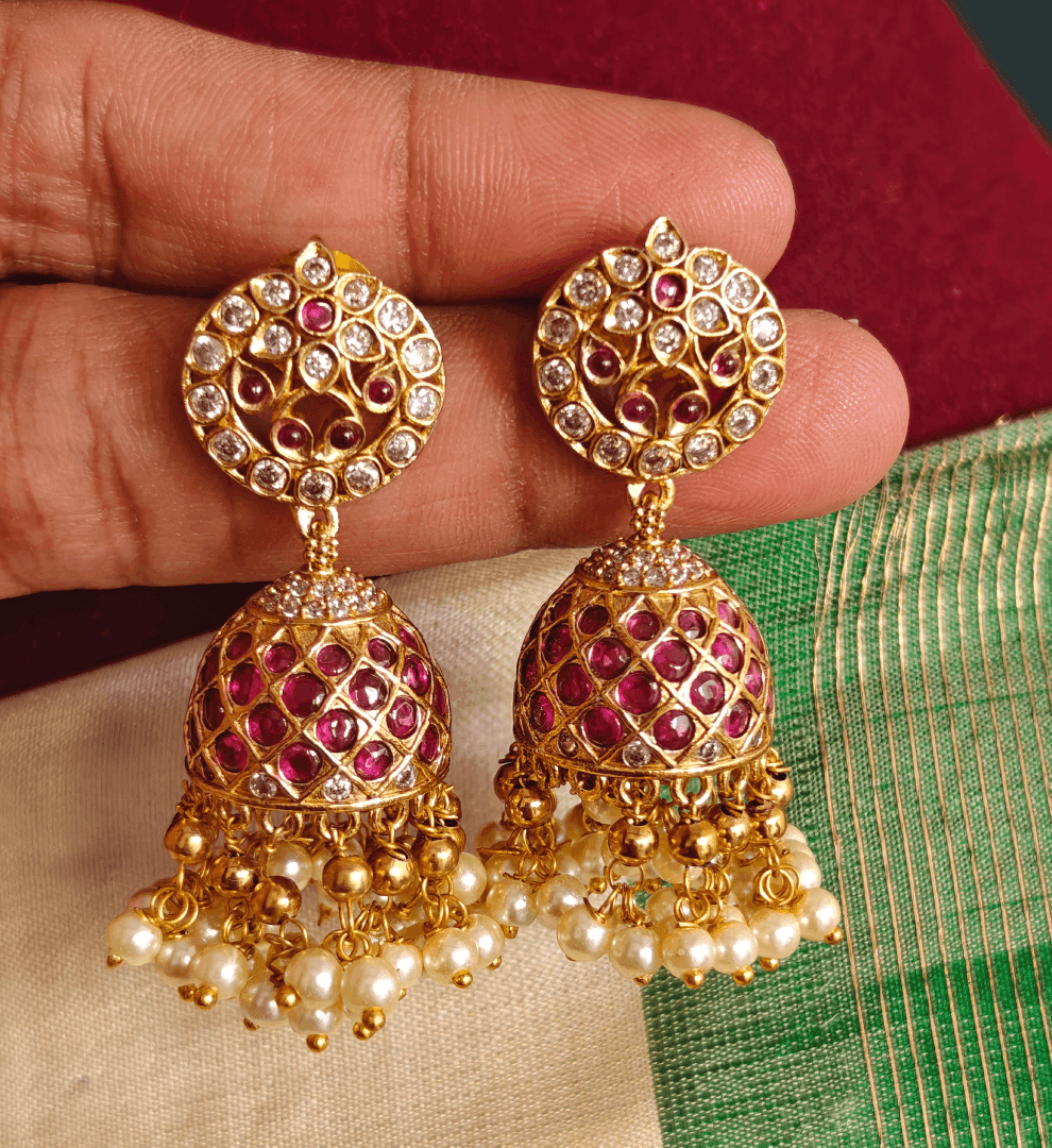 Ruby bell jhumkha (Ruby white) - Harshianbu Jewellery