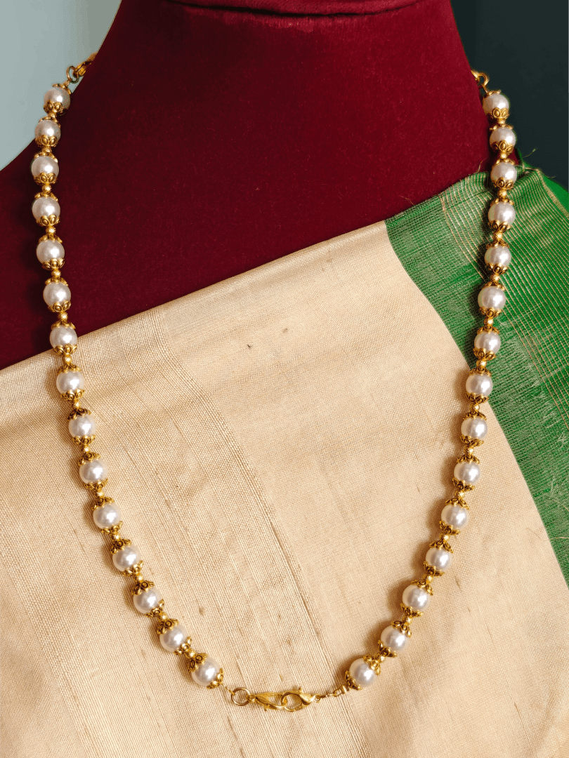 Single line pearl mala with fish hook - Harshianbu Jewellery
