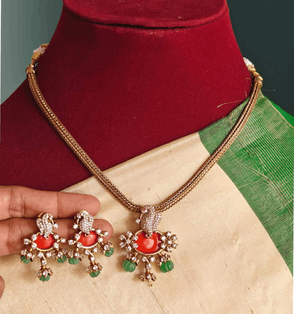 Coral attigai set - Harshianbu Jewellery