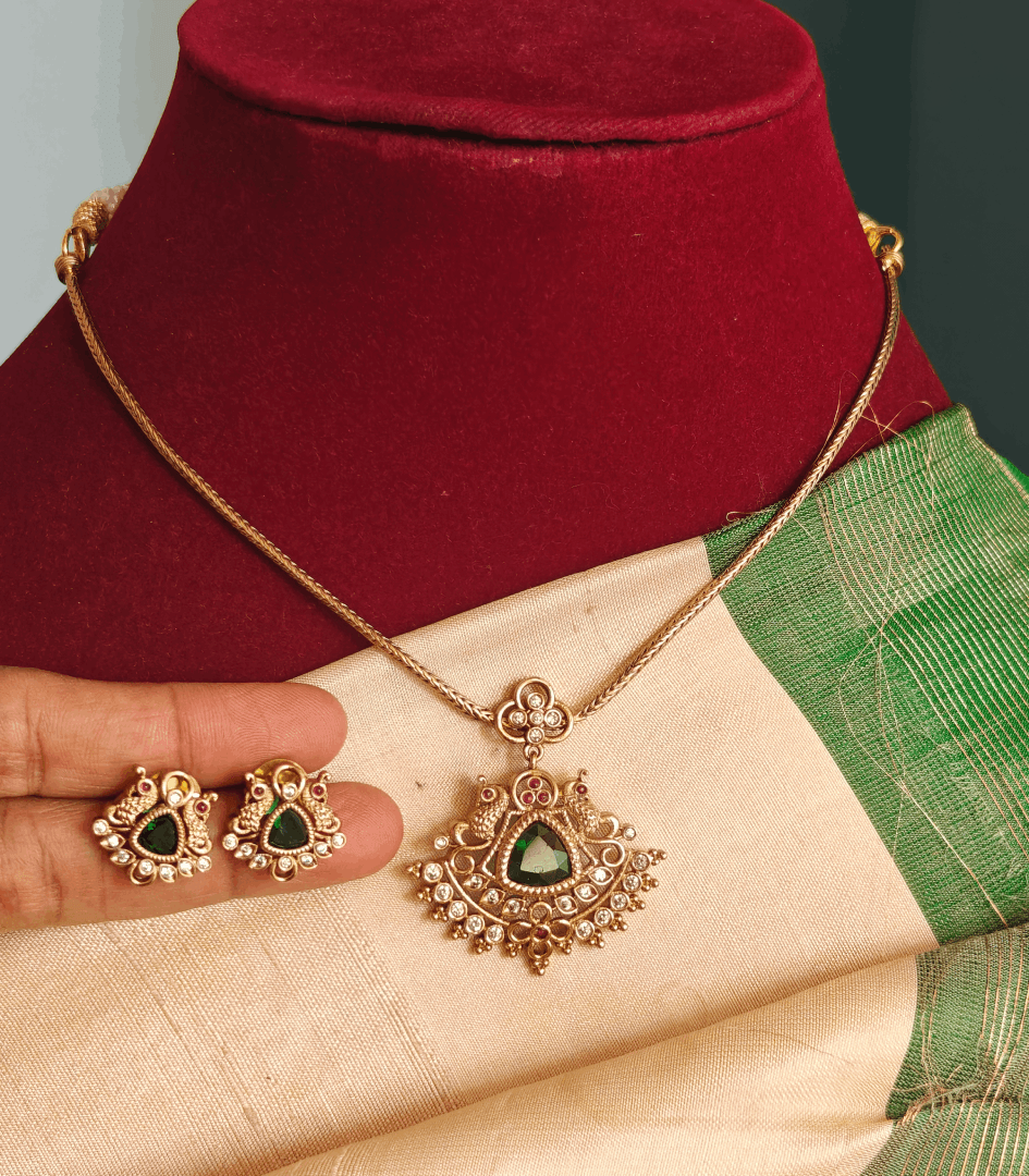 Double peacock chain set (green) - Harshianbu Jewellery