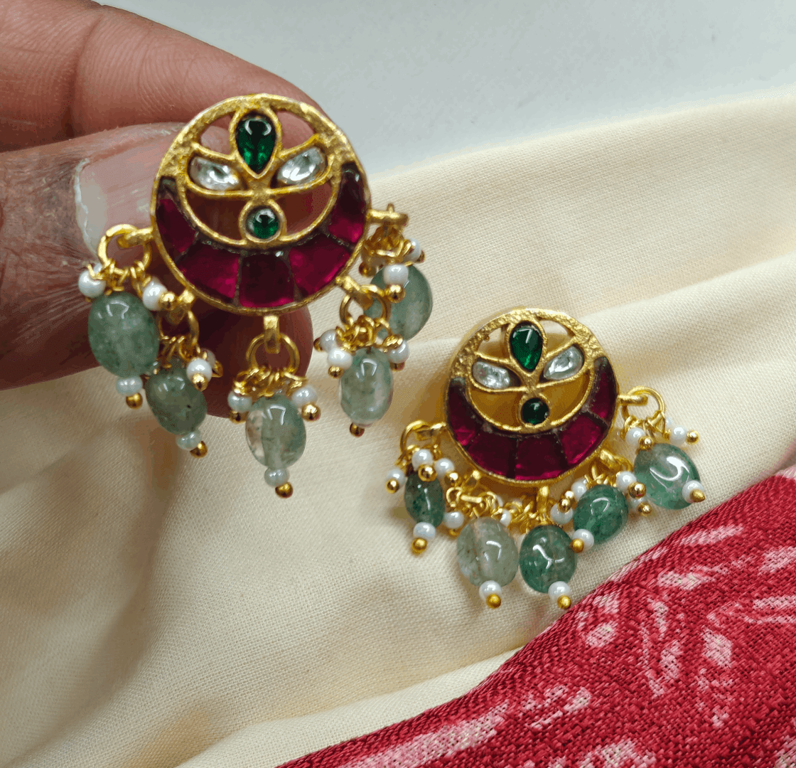 Three leaf bugadi with green beads - Harshianbu Jewellery