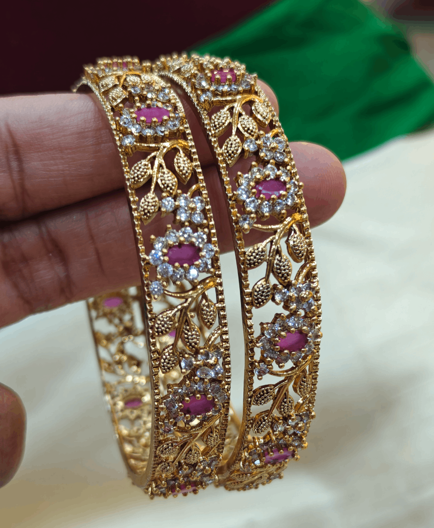 Leaf ruby antique bangles - Harshianbu Jewellery
